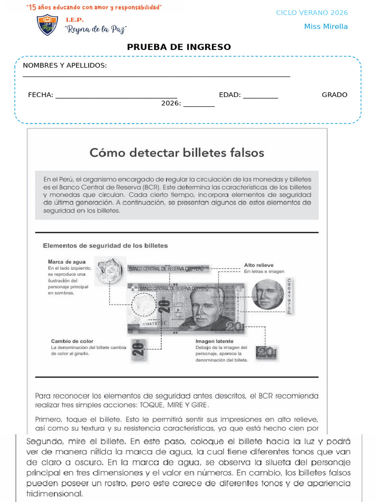 PRUEBA DE INGRESO 5to grado | PDF | Matemáticas