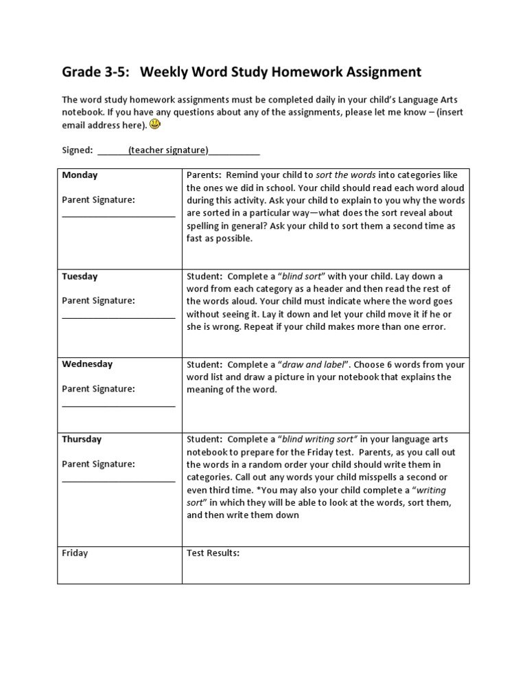 Weekly Word Study for Grades 3-5 | PDF | Homework | Pedagogy