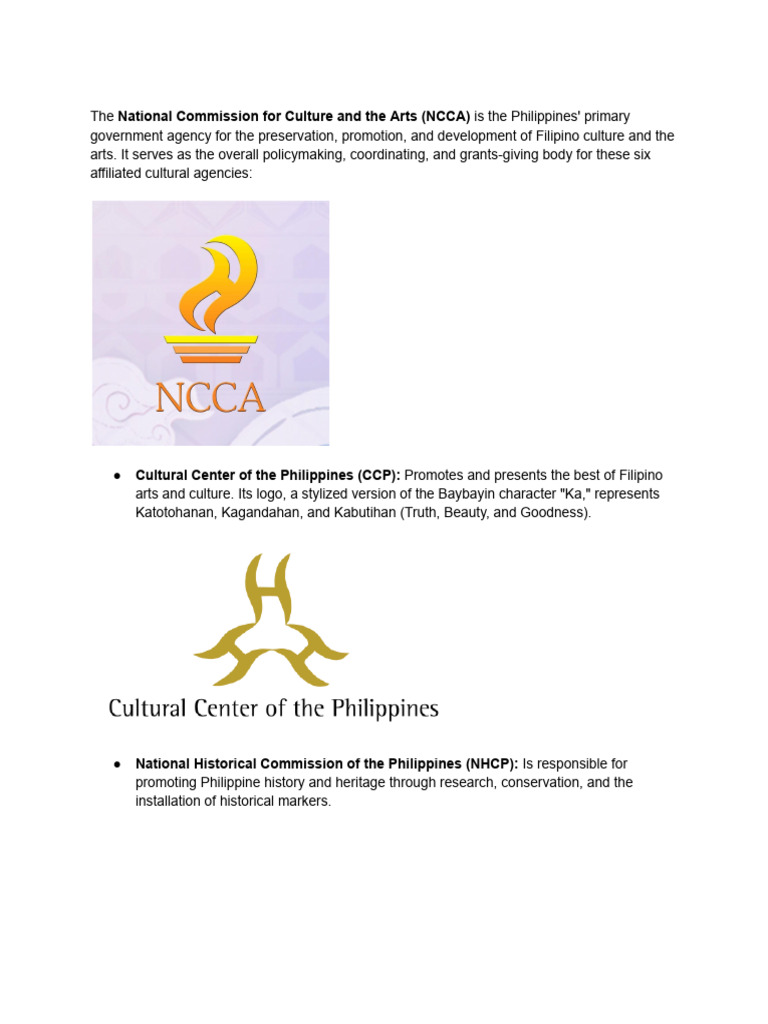 NCCA: Promoting Filipino Culture & Arts | PDF