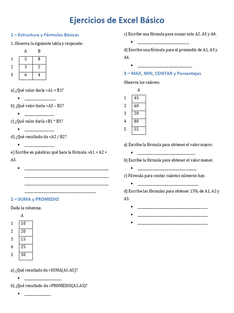 Ejercicios Excel Basico | PDF