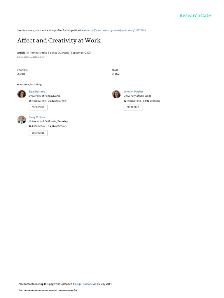 Affect and Creativity at Work | PDF | Creativity | Affect (Psychology)