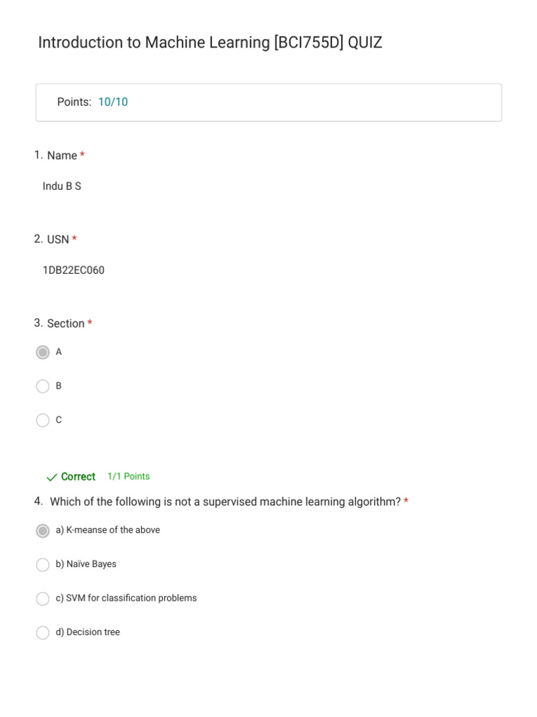 Machine Learning Quiz Overview | PDF | Machine Learning | Applied ...