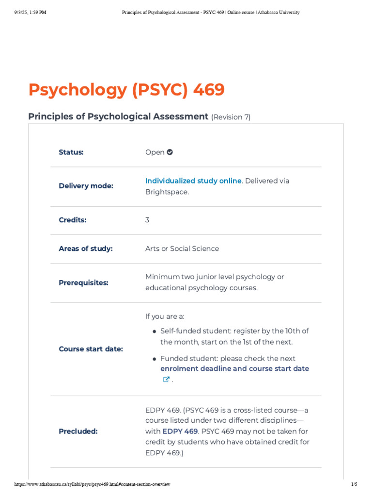 PSYC 469: Online Psychological Assessment Course | PDF | Educational ...