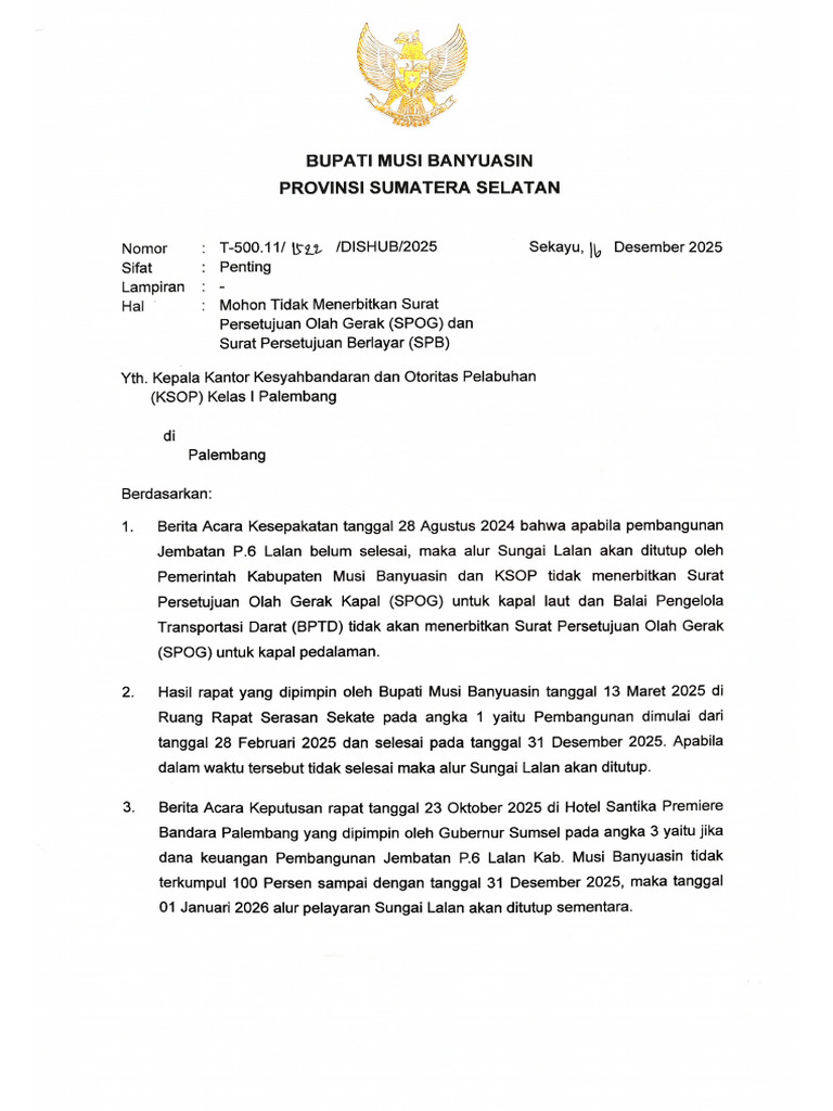 Surat Ke KSOP Terkait SPOG Dan SPB | PDF