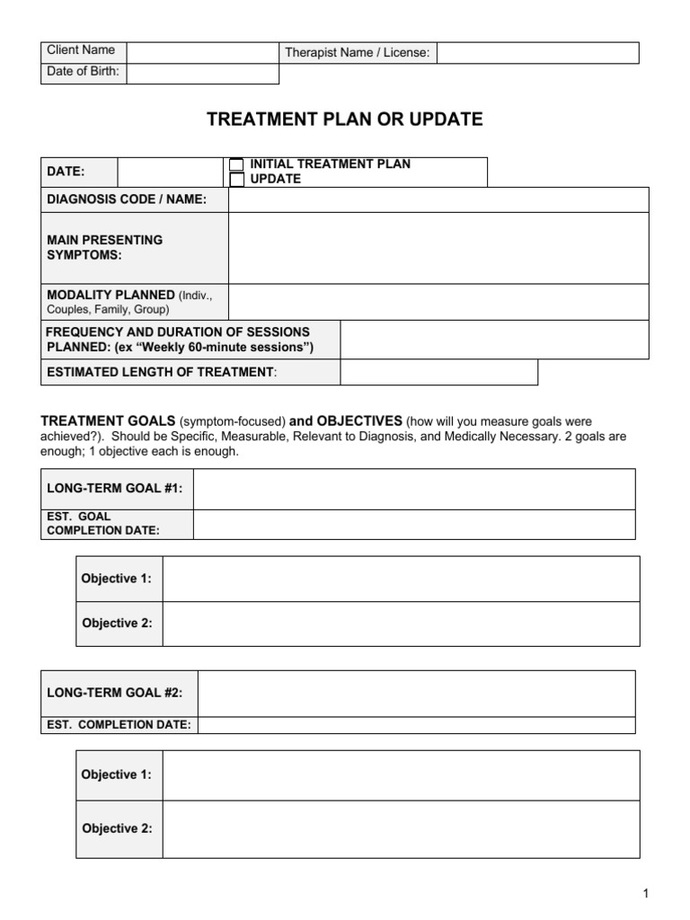 Blank Treatment Plan 4.8.24fillablefinal | PDF | Psychotherapy | Mental ...
