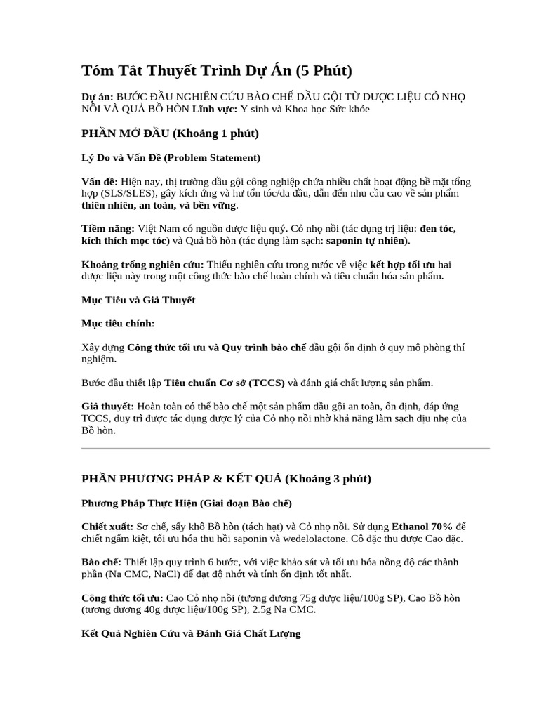 Tóm Tắt Thuyết Trình Dự Án | PDF