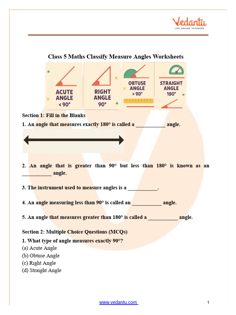 Class 5 Maths Angles - Classify & Measure Worksheet PDF | PDF | Angle ...
