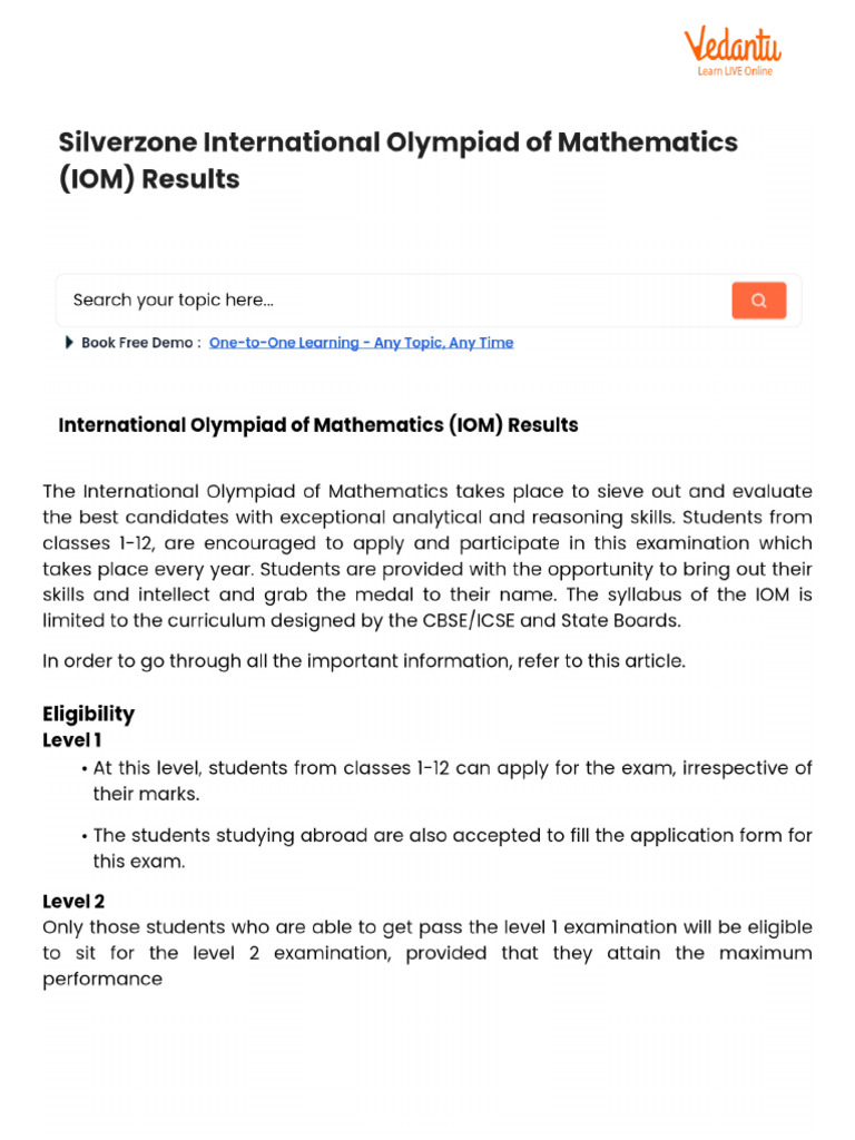 Silverzone International Olympiad of Mathematics (IOM) Results | PDF