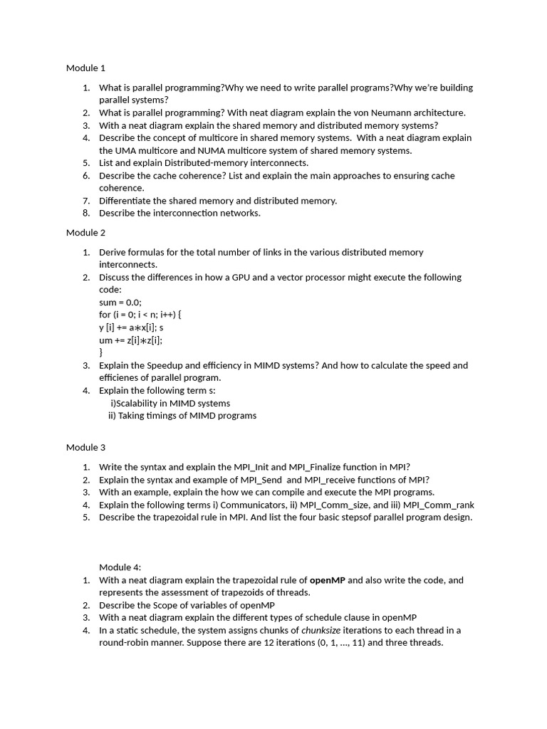 parallel programming question bank | PDF | Parallel Computing | Multi Core Processor