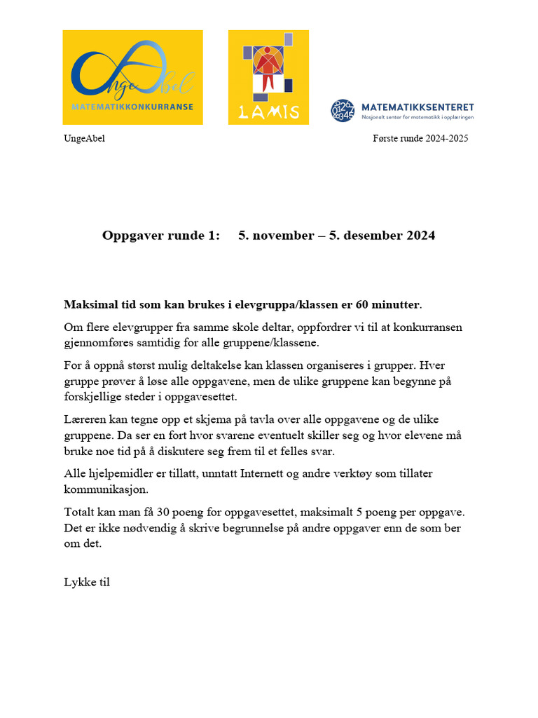 UngeAbel20242025 Runde 1 Og 2 Oppgaver Og Losninger | PDF
