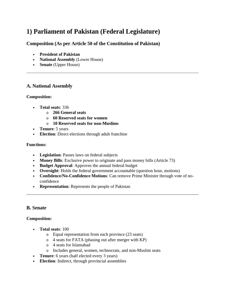 Overview of Pakistan's Legislative Structure | PDF