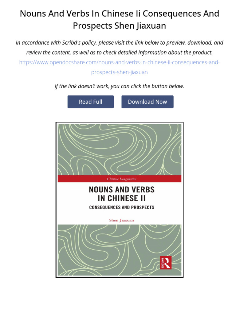Nouns And Verbs In Chinese Ii Consequences And Prospects Shen Jiaxuan ...