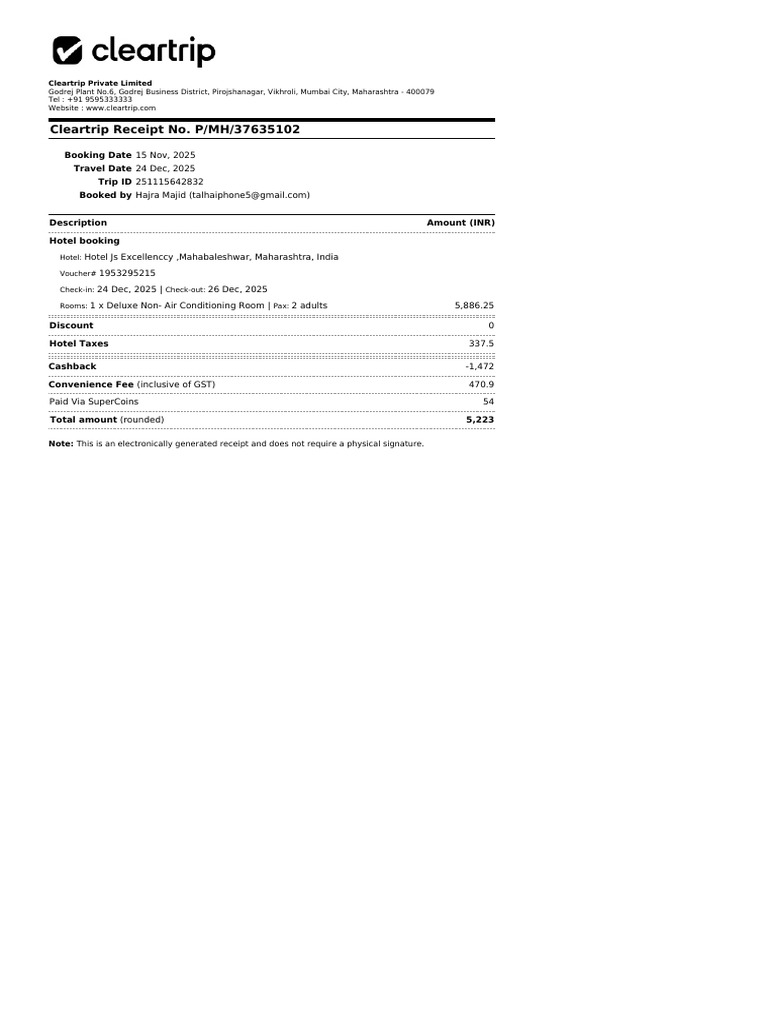 Cleartrip Receipt | PDF