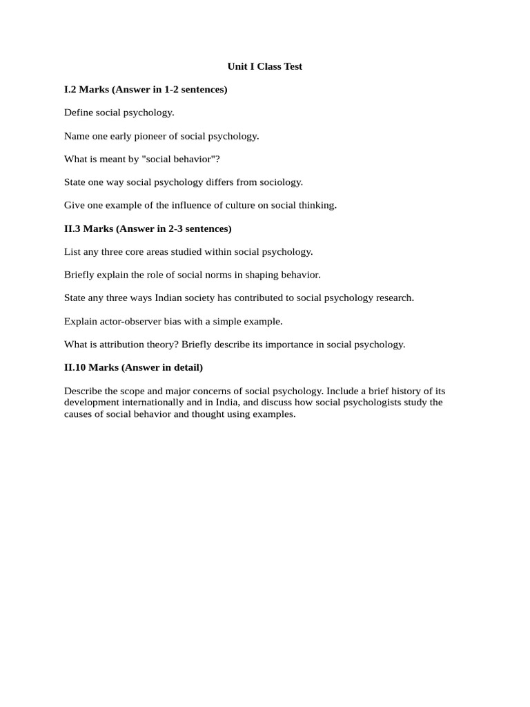 Social Psychology Class Test Overview | PDF