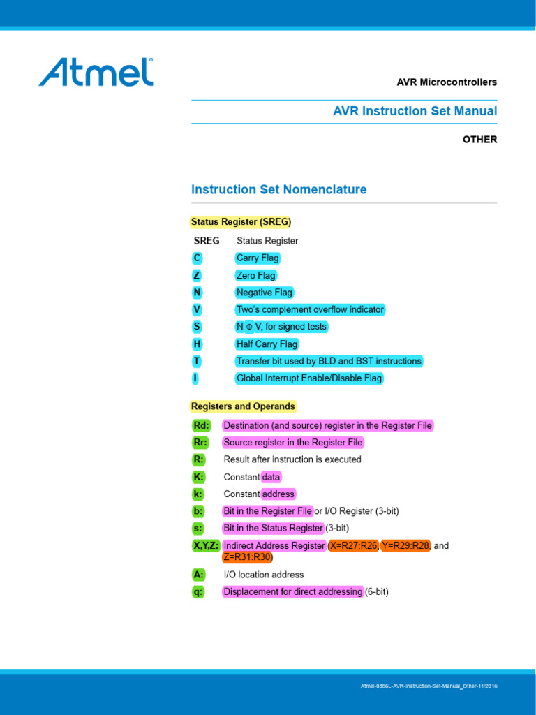 Atmel 0856 Avr Instruction Set Manual | PDF | Integrated Circuit ...