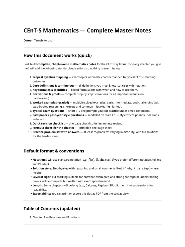 Cen T S Mathematics - Complete Master Notes (Tarush) - R&F | PDF ...