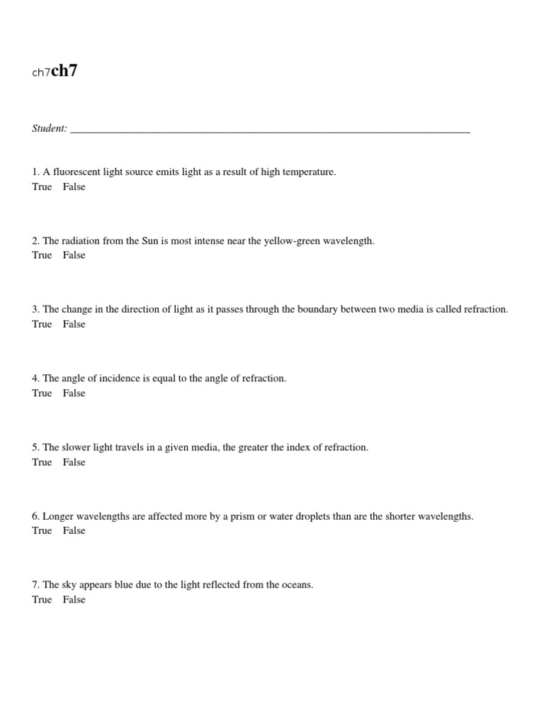 Light Behavior and Properties Quiz | PDF | Speed Of Light | Light
