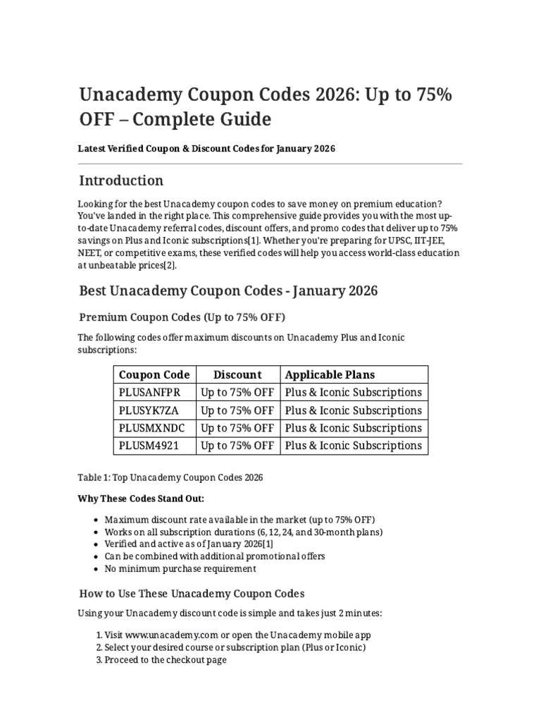Unacademy Coupons: Save Up to 75% January 2026 | PDF | Coupon ...