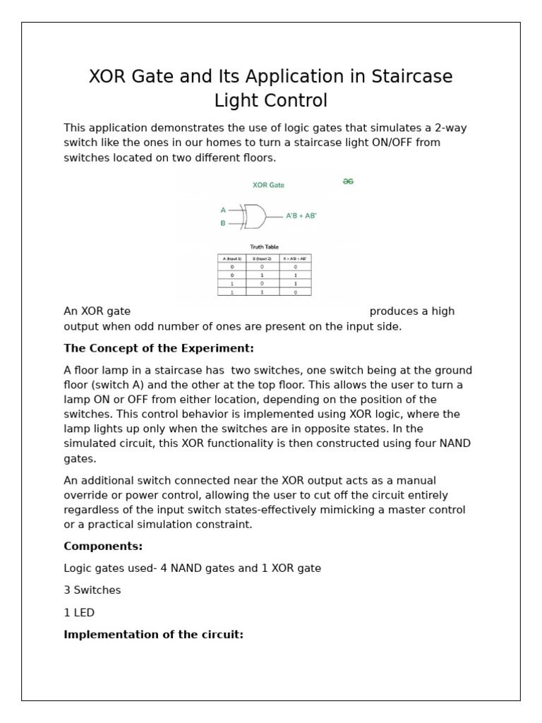 XOR Gate - Staircase Light | PDF | Logic Gate | Electrical Circuits