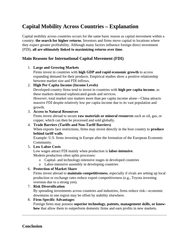 Factors Driving International Capital Mobility | PDF | Foreign Direct ...