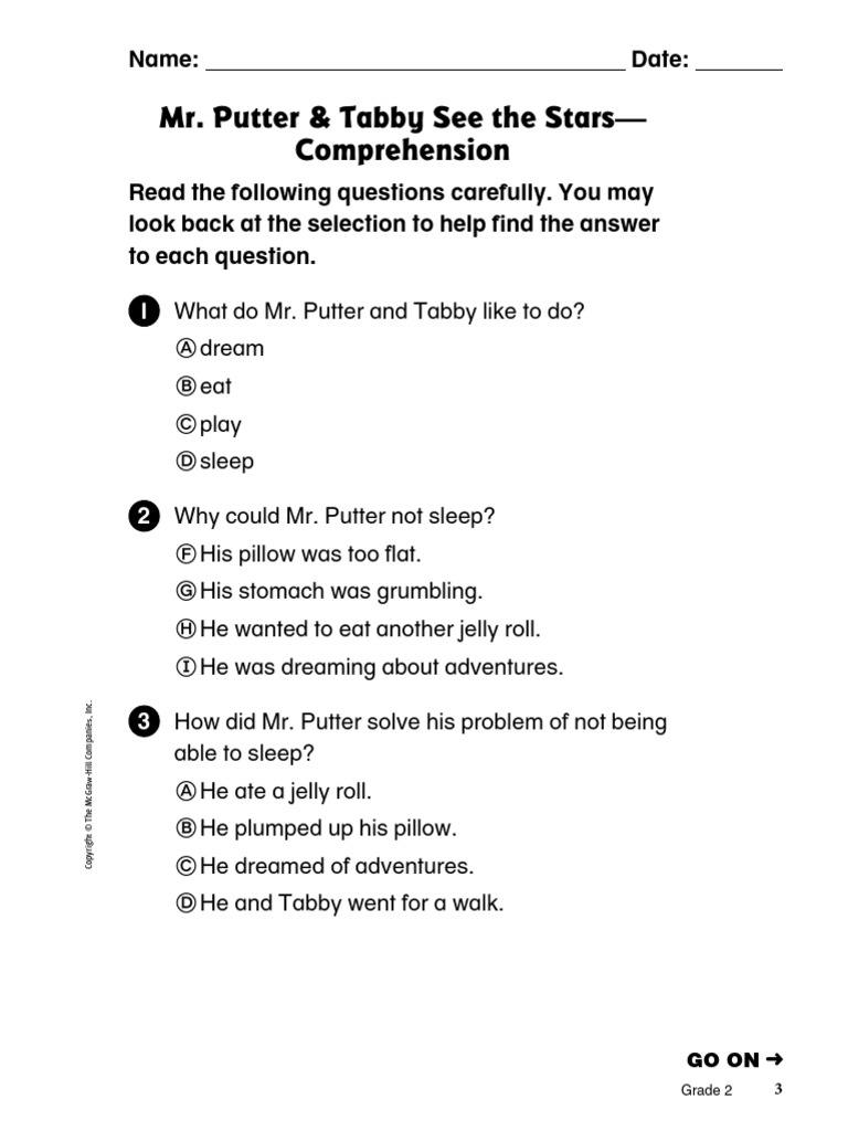 Mr. Putter & Tabby Comprehension Quiz | PDF