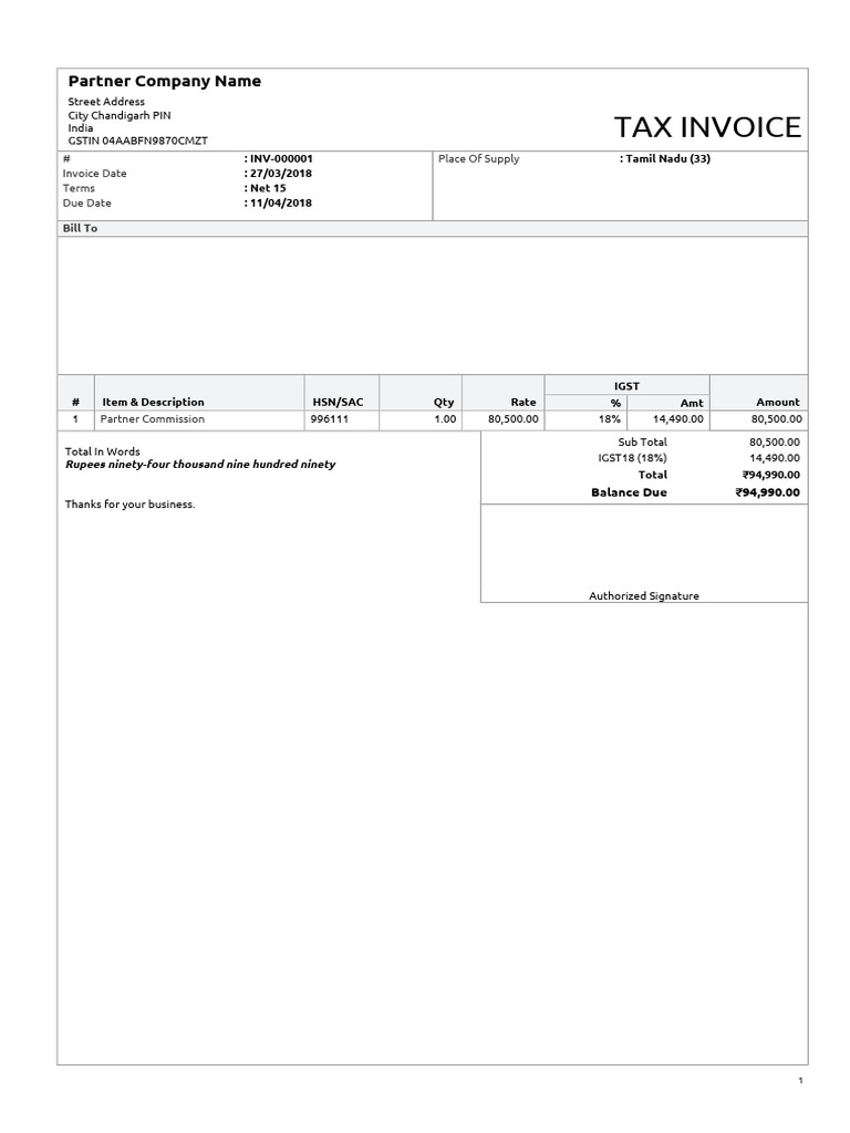 Zoho India Sample Invoice-Zcpl | PDF