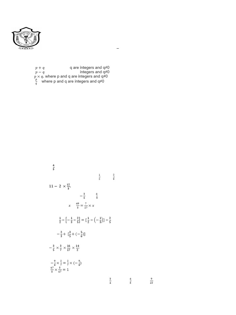 Hy Revision Sheet 1rational Numbers | PDF | Arithmetic | Abstract Algebra