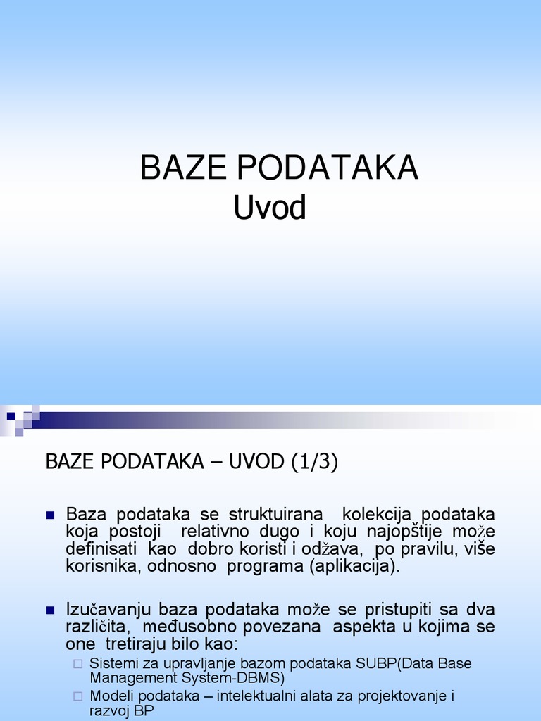Baze Podataka - Prezentacija Predavanja | PDF