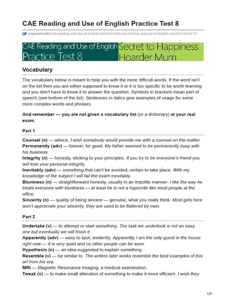 CAE Reading & Use of English Test 8 | PDF | Vocabulary