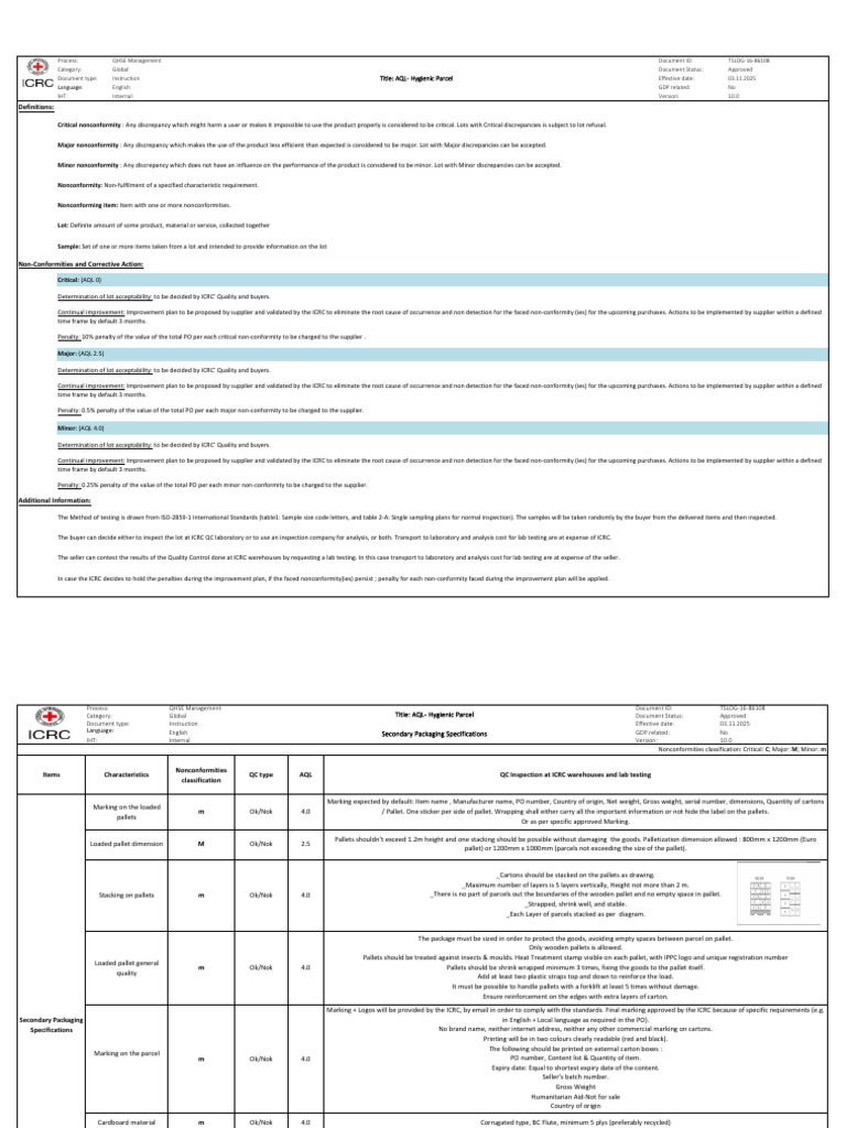 Annex 1 - GLO - InS - AQL - Hygienic Parcel - Family | PDF | Pallet ...