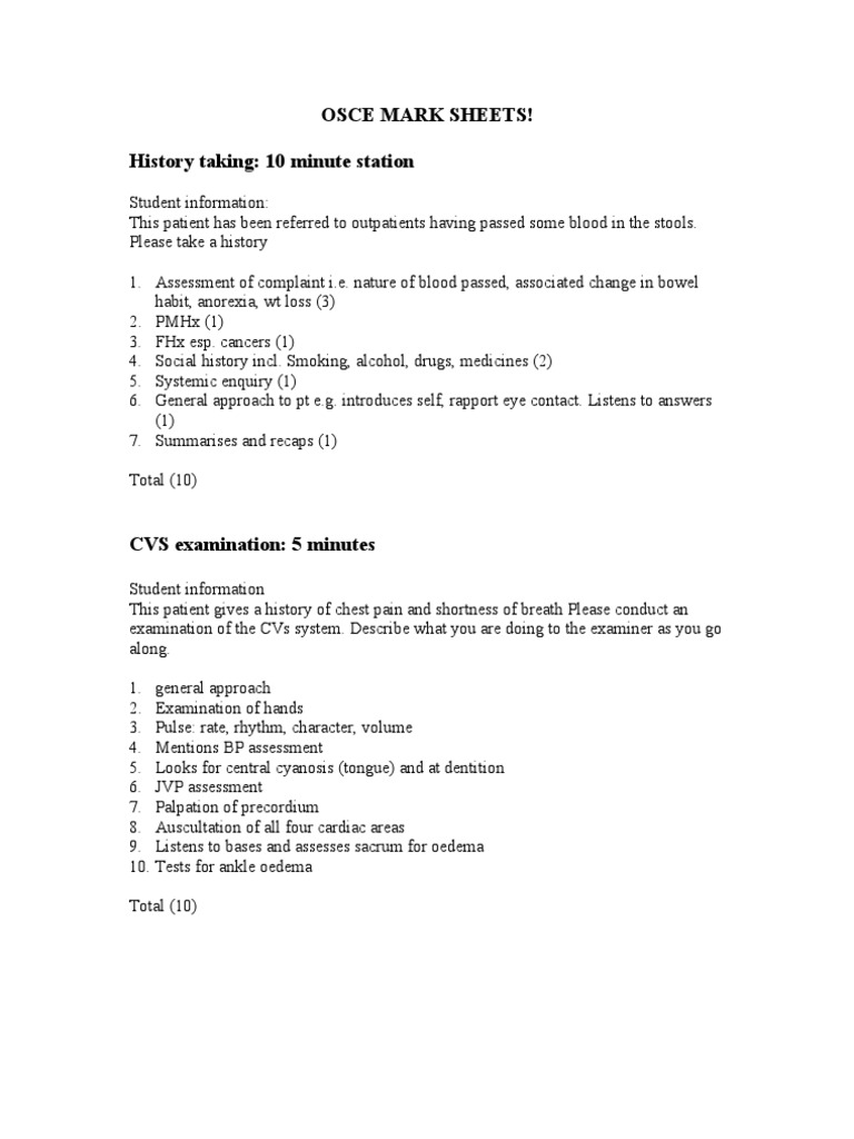 OSCE Marksheet 1 | PDF | Cardiopulmonary Resuscitation | Heart