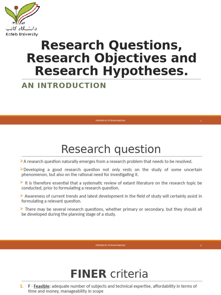 Research Questions, Research Objectives and Research Hypotheses | PDF ...