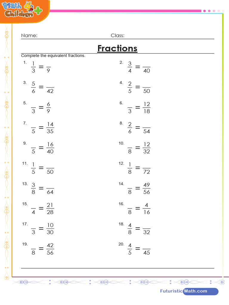 Equivalent Fractions Worksheet | PDF | Chess Theory | Chess