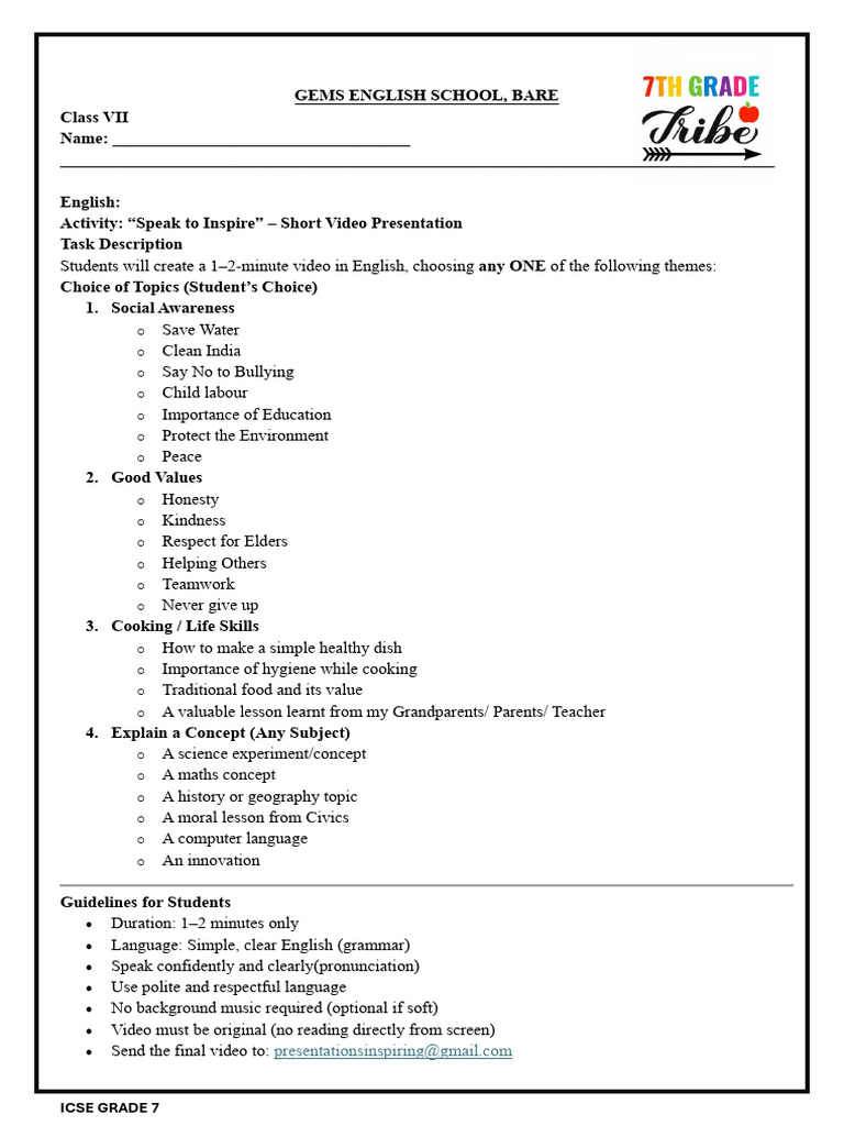 Class 7 - Holiday Homework (2025-2026) | PDF