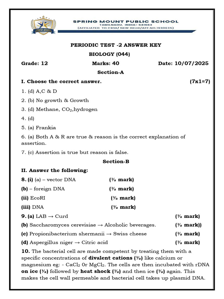 12+Bio+PT 2+Answer+Key | PDF | Plasmid | Growth Medium