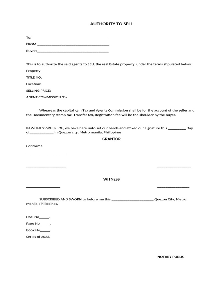 Real Estate Sale Authorization Document | PDF