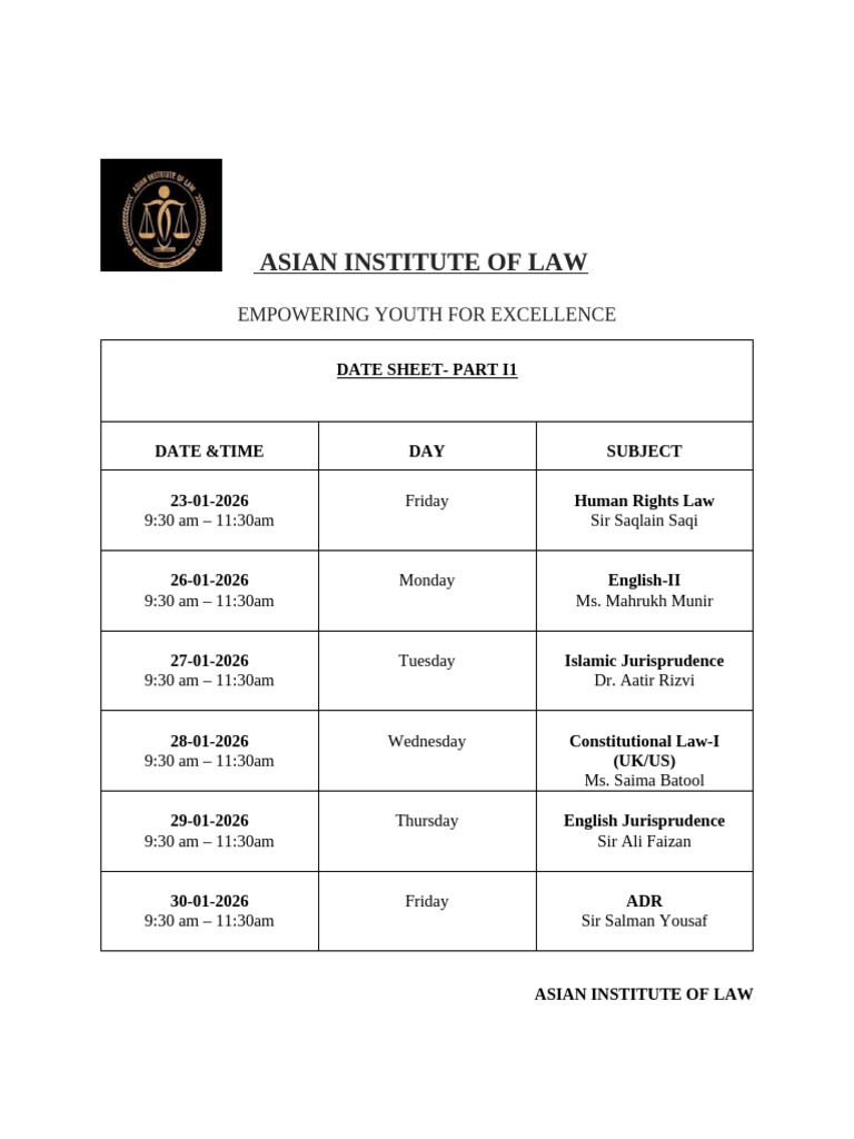 Date Sheet Part II | PDF