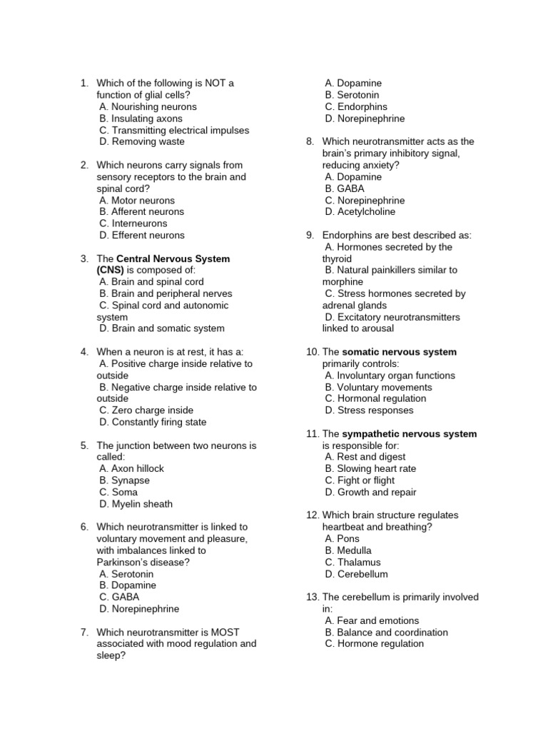 Psychology Concepts and Functions Quiz | PDF | Psychology | Neuron