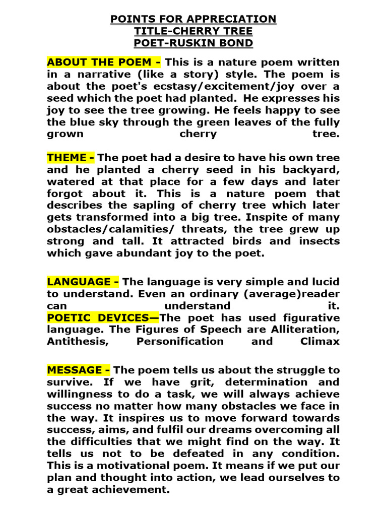 Cherry Tree Point S For Appreciation | PDF
