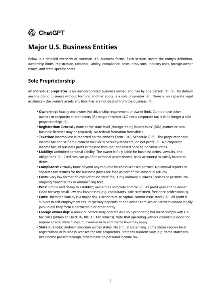 Major U.S. Business Entities | PDF | Limited Liability Company ...