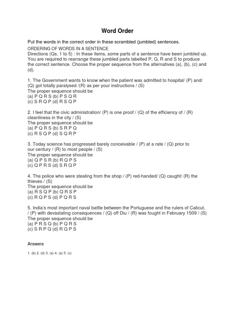 Sentence Word Order Exercises | PDF | Foreign Language Studies | Art