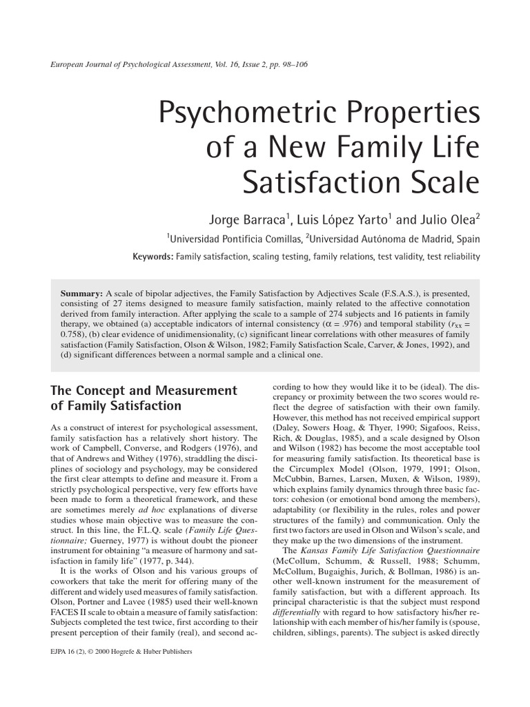 Family Satisfaction Scale | PDF | Psychometrics | Validity (Statistics)
