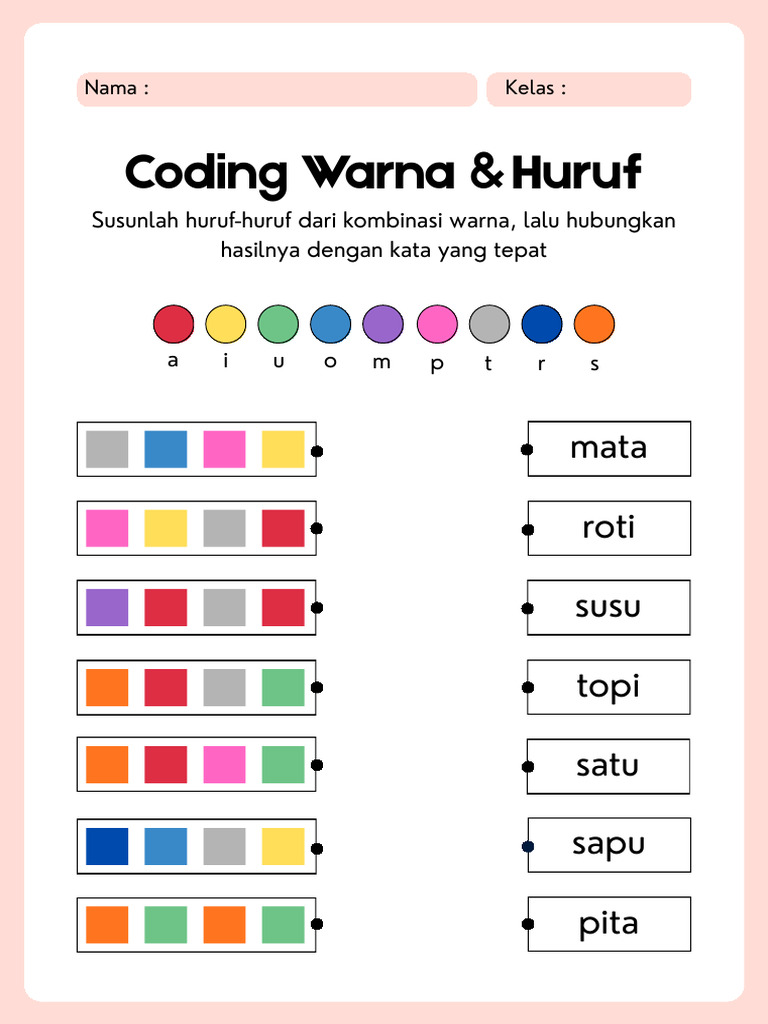 Coding Warna Dan Huruf Lembar Kerja Putih Oranye Ilustrasi Sederhana | PDF