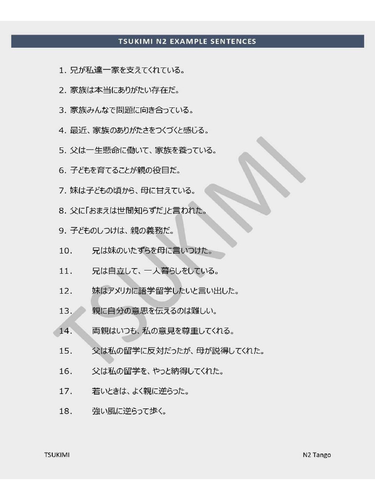 N2 Example Sentences 1500 by Tsukimi | PDF