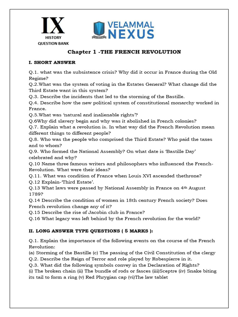 Key Questions on French Revolution and Socialism | PDF | French ...