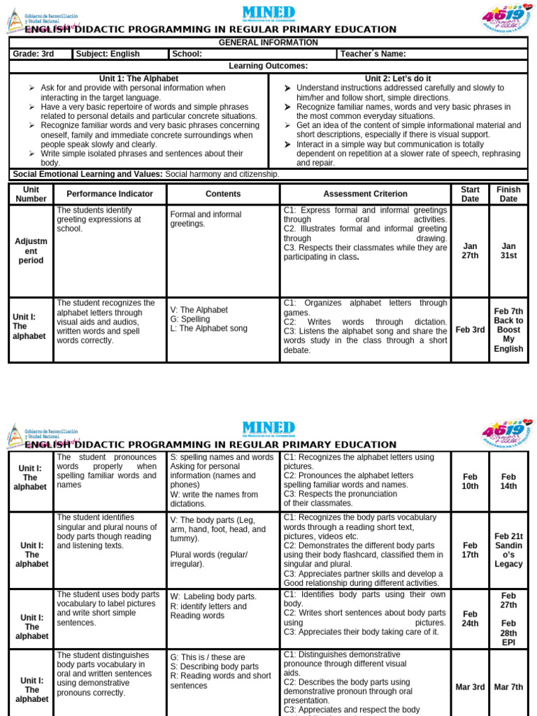 English Curriculum for 3rd Grade Students | PDF | English Language | Word