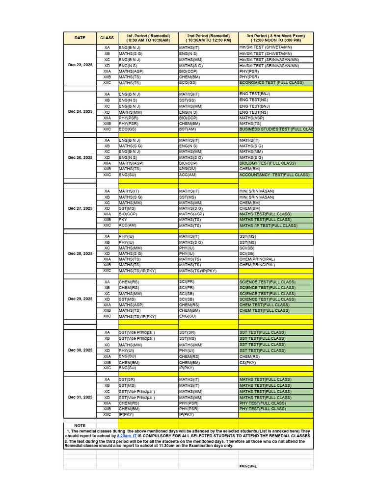 Winter Break Class Schedule | PDF