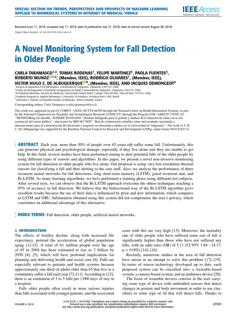 A Novel Monitoring System For Fall Detection in Older People | PDF ...