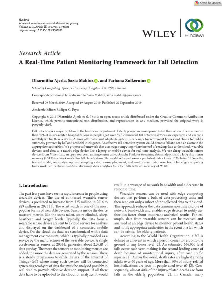 Real-Time Fall Detection Framework | PDF | Machine Learning | Wearable ...