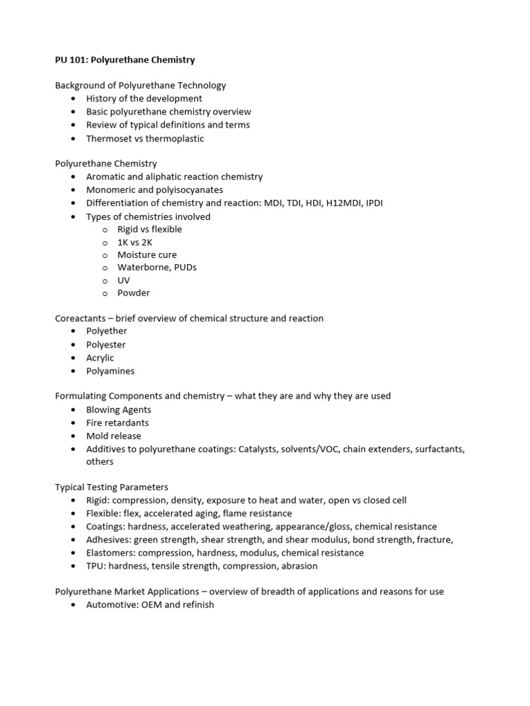 PU 101 Polyurethane Chemistry-Outline | PDF